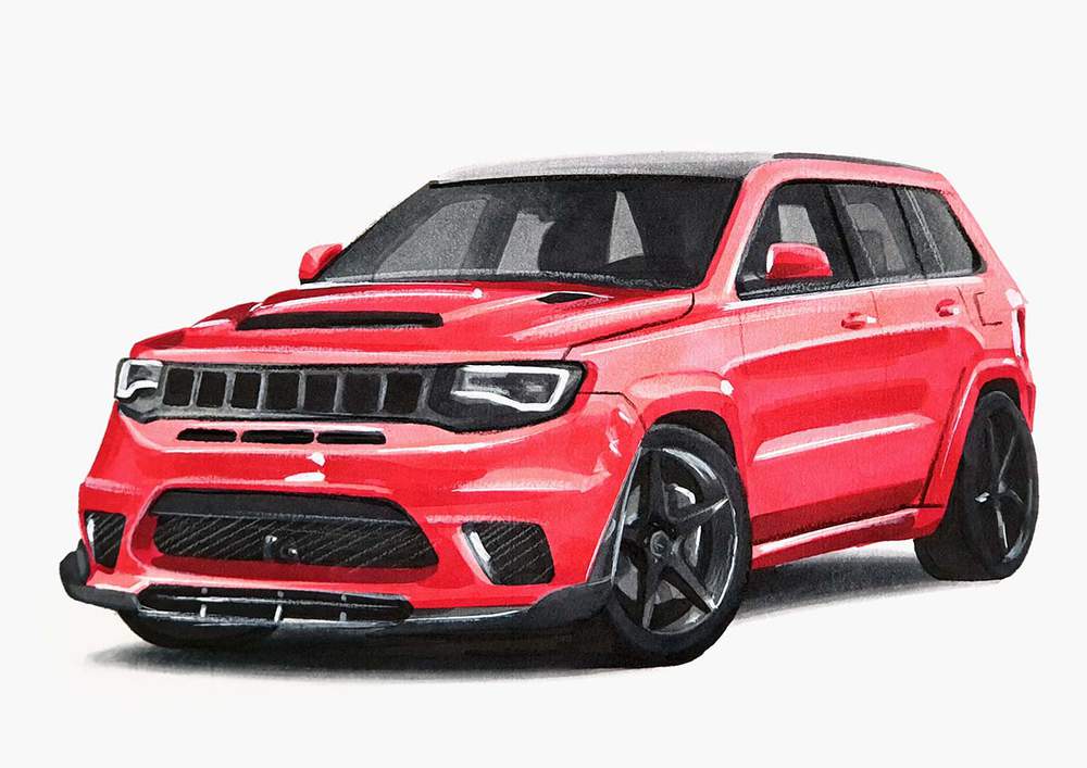 How To Draw A Jeep Grand Cherokee Trackhawk - Simple Step-By-Step Tutorial